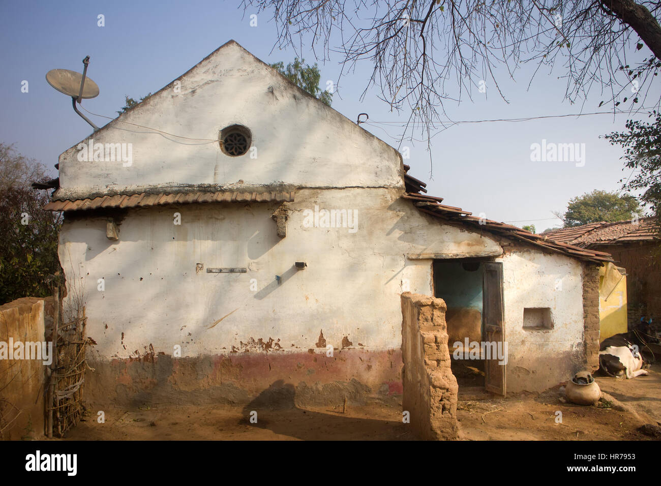Poor Indian household (farm) 2. House poor, crumbling in yard. Andhra ...