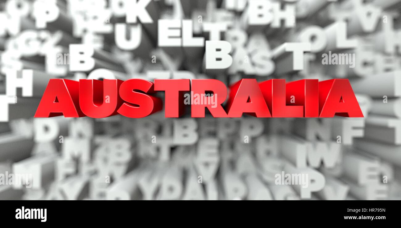 AUSTRALIA - Red text on typography background - 3D rendered royalty ...