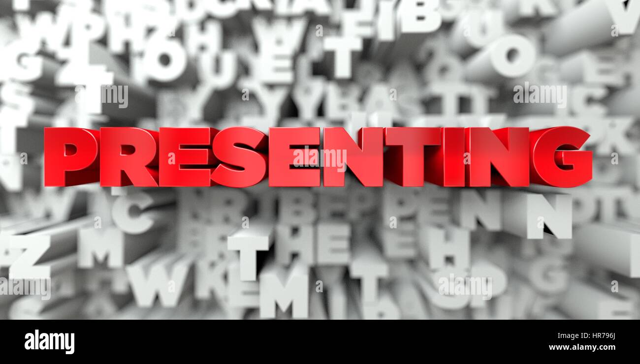 PRESENTING - Red text on typography background - 3D rendered royalty ...