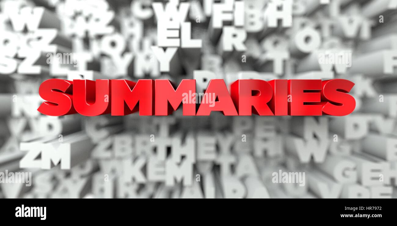 SUMMARIES - Red text on typography background - 3D rendered royalty ...