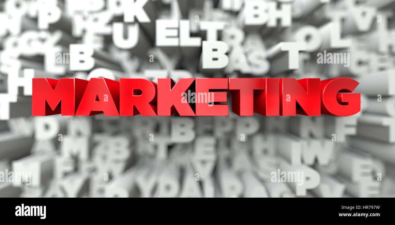 MARKETING - Red text on typography background - 3D rendered royalty ...