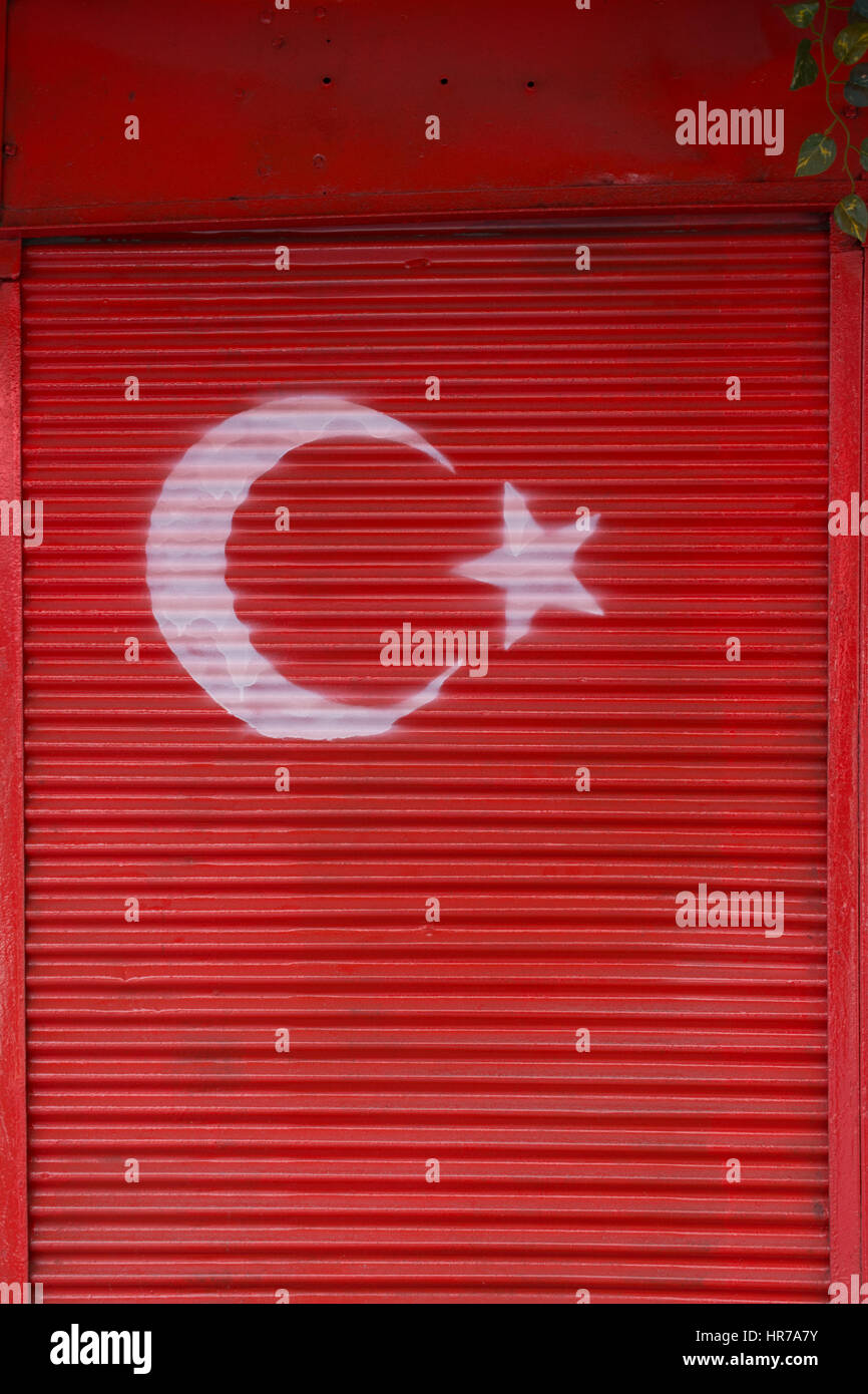 Turkish national flag painted on metal background in the street Stock ...