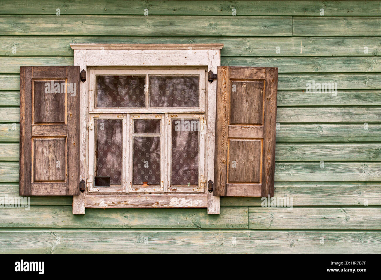 Old wooden wall with a window Stock Photo - Alamy