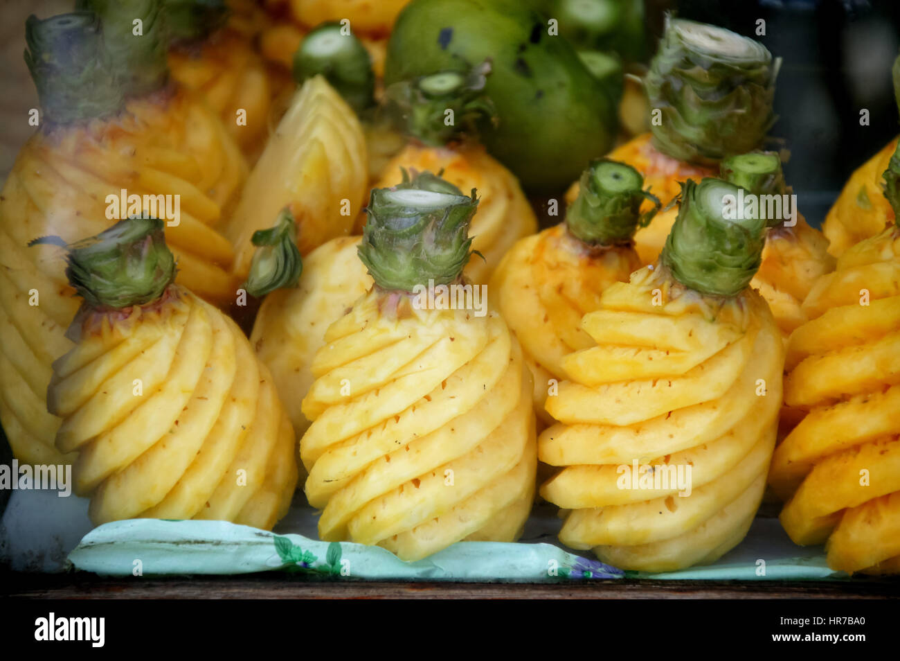 Mauritius, Curepipe, peeled pineapple in the sales cart, Mauritius ...