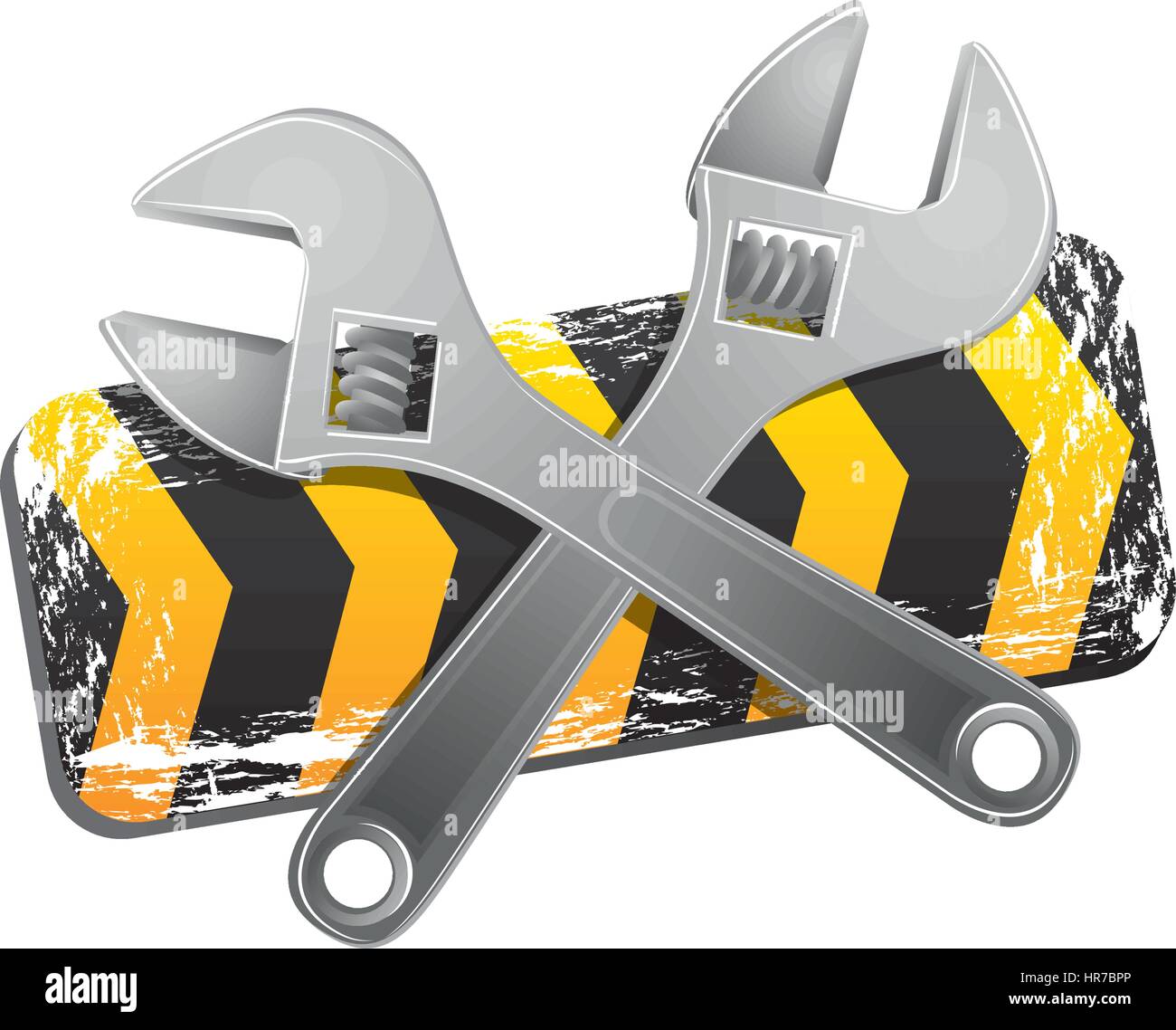 yellow caution ribbon with wrench emblem Stock Vector Image & Art - Alamy