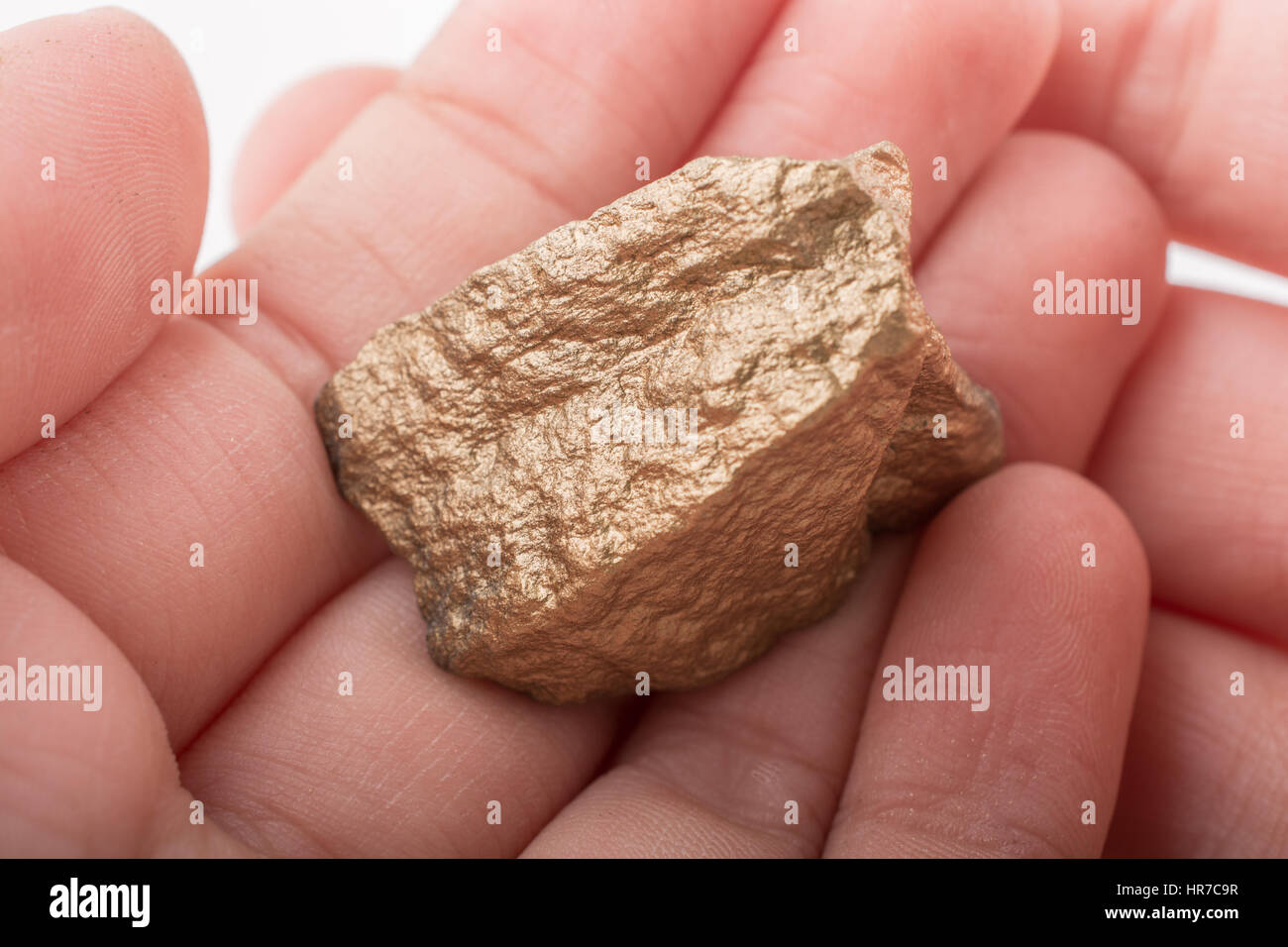 Hand holding a little gold color stone in hand Stock Photo - Alamy