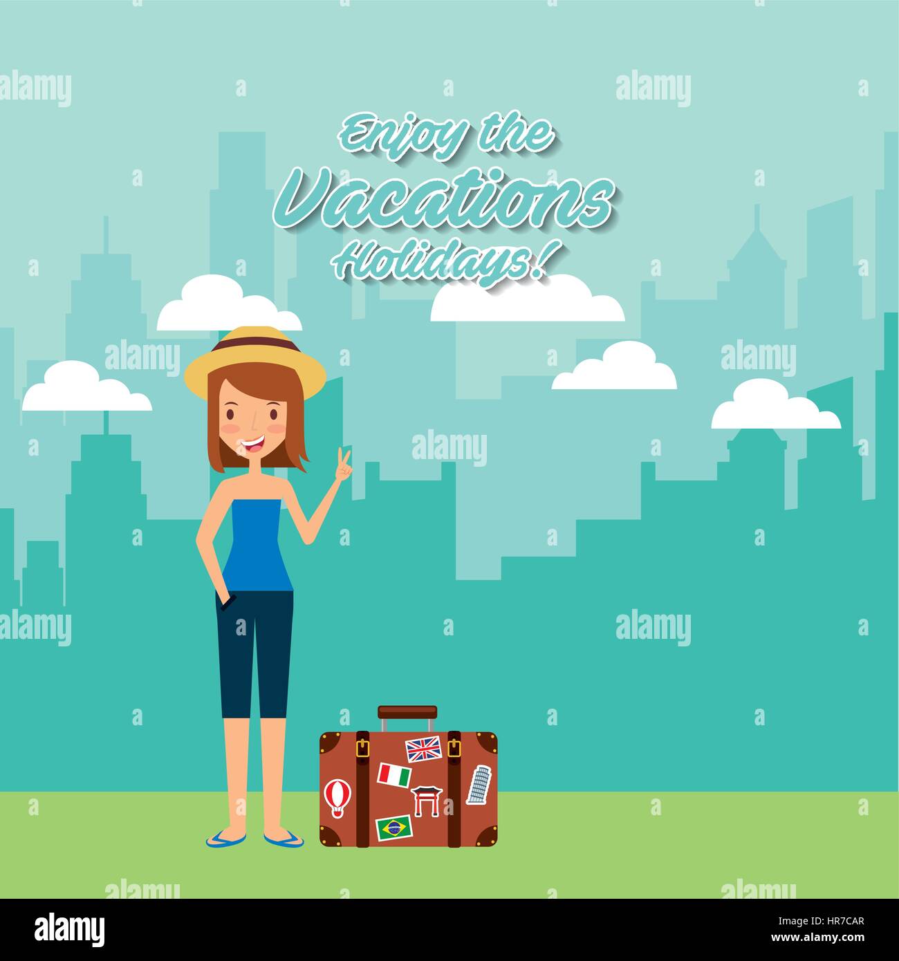 Funny Suitcase Woman Holidays Stock Vector Images Alamy 3445