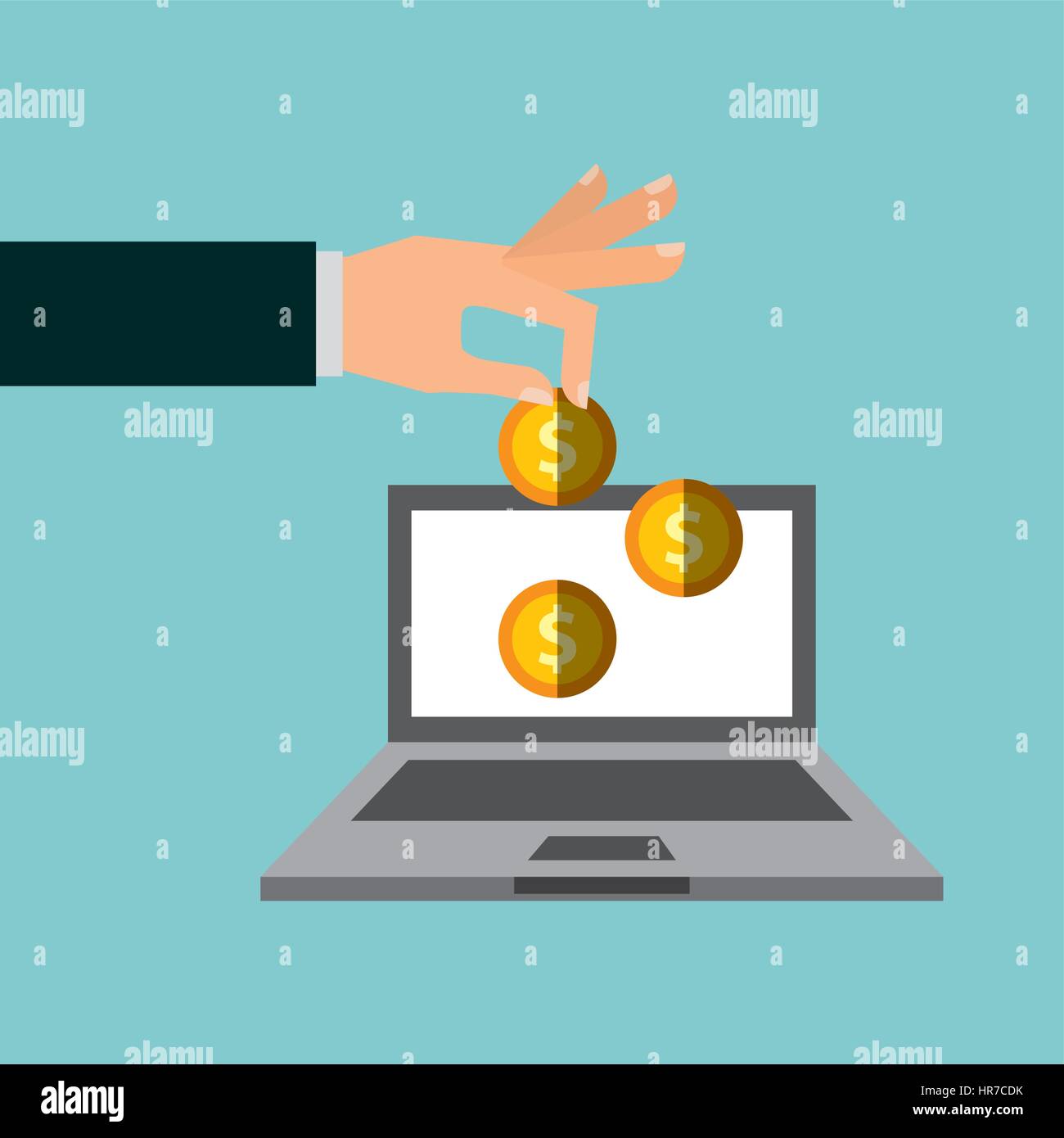 laptop computer with coins Stock Vector Image & Art - Alamy