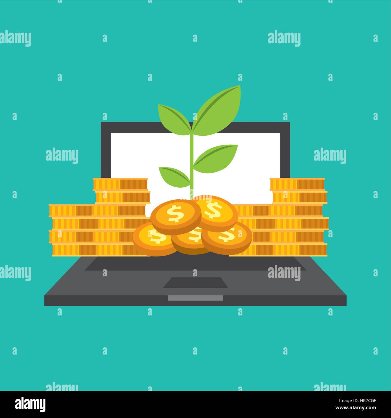 laptop computer with coins Stock Vector Image & Art - Alamy