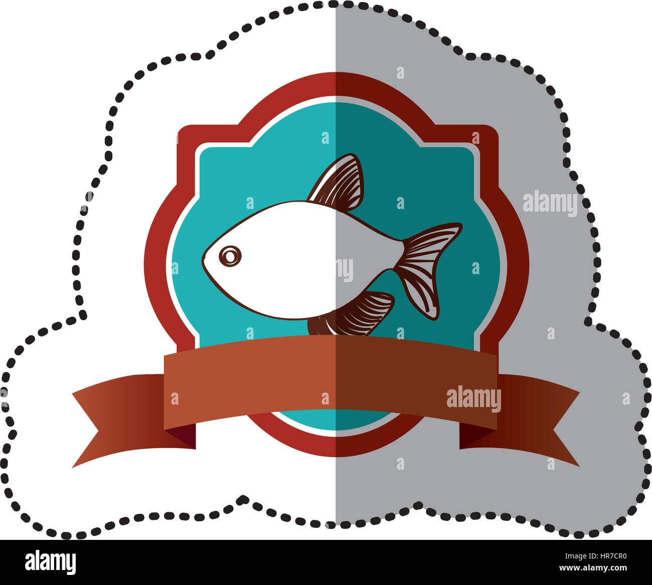 sticker old heraldic borders with fish and label Stock Vector Image ...