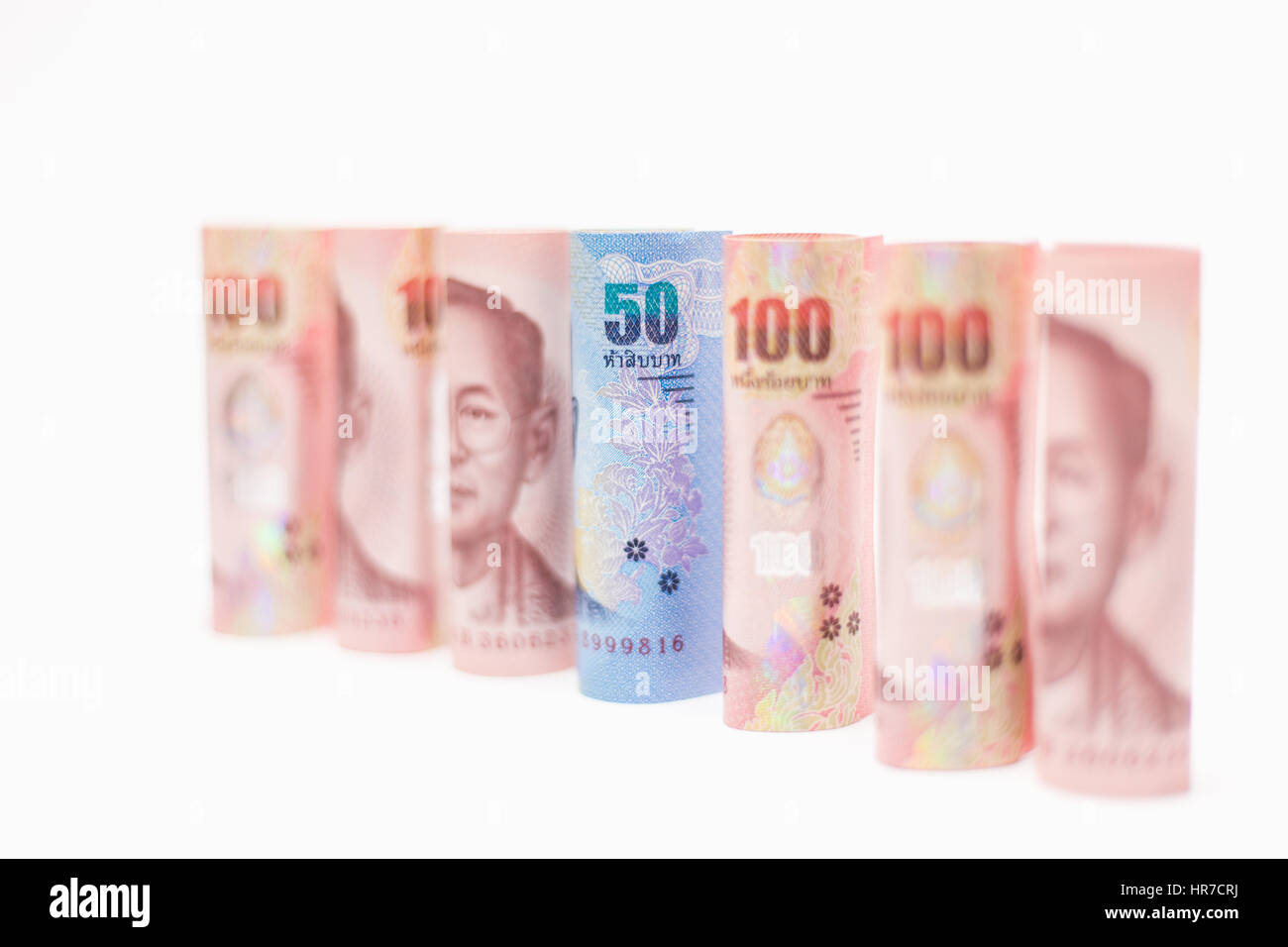 Thailand banknotes stacked by value.Rolls Thai banknotes.Thai currency ...