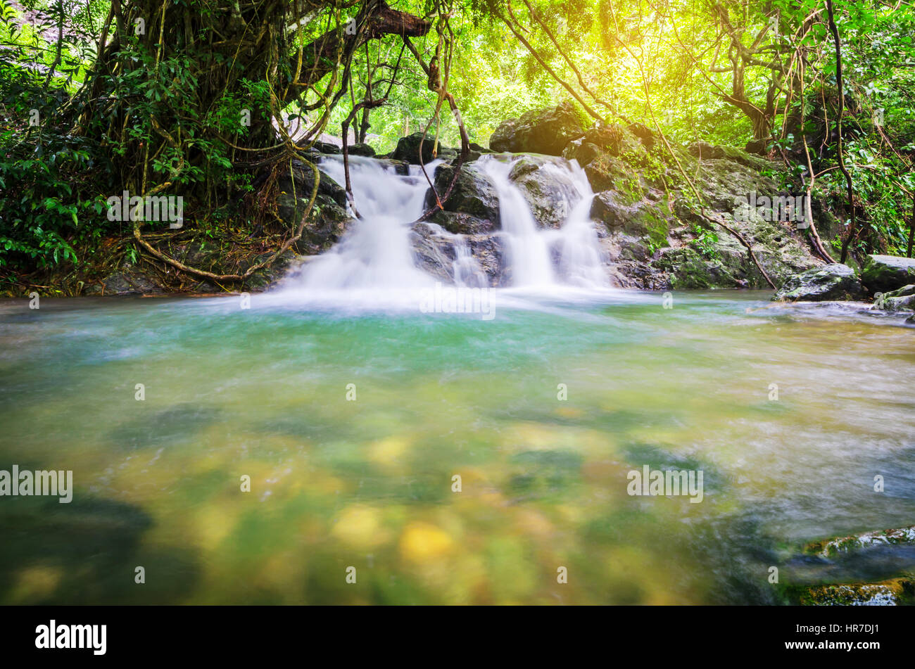 Beautiful waterfall with sunlight, Nature landscape Stock Photo - Alamy