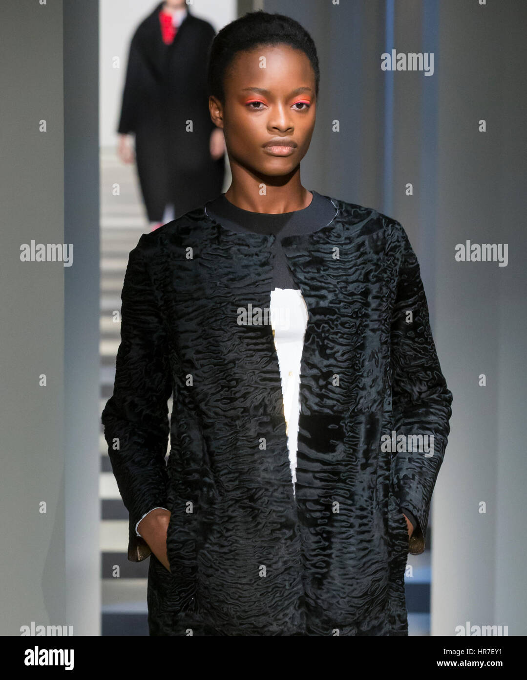NEW YORK, NY - FEBRUARY 13, 2017: Mayowa Nicholas walks the runway at ...