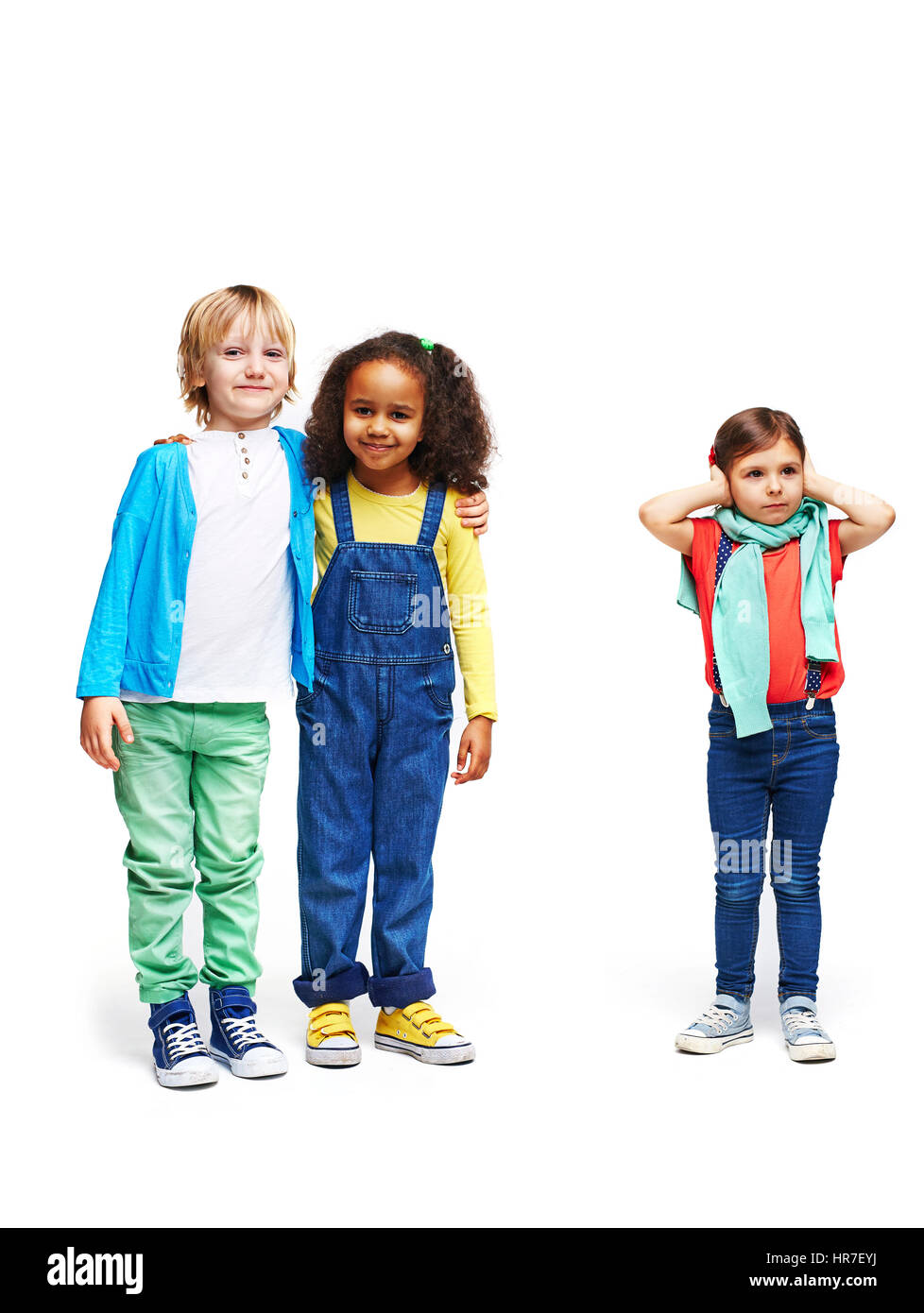 Studio portrait of children against white background: full body shot of ...