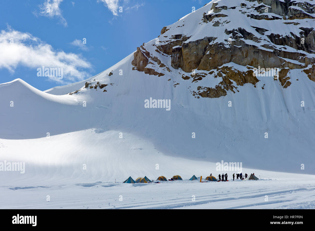 Mountaineers explore a glacier from base camp on Mount McKinley, the ...