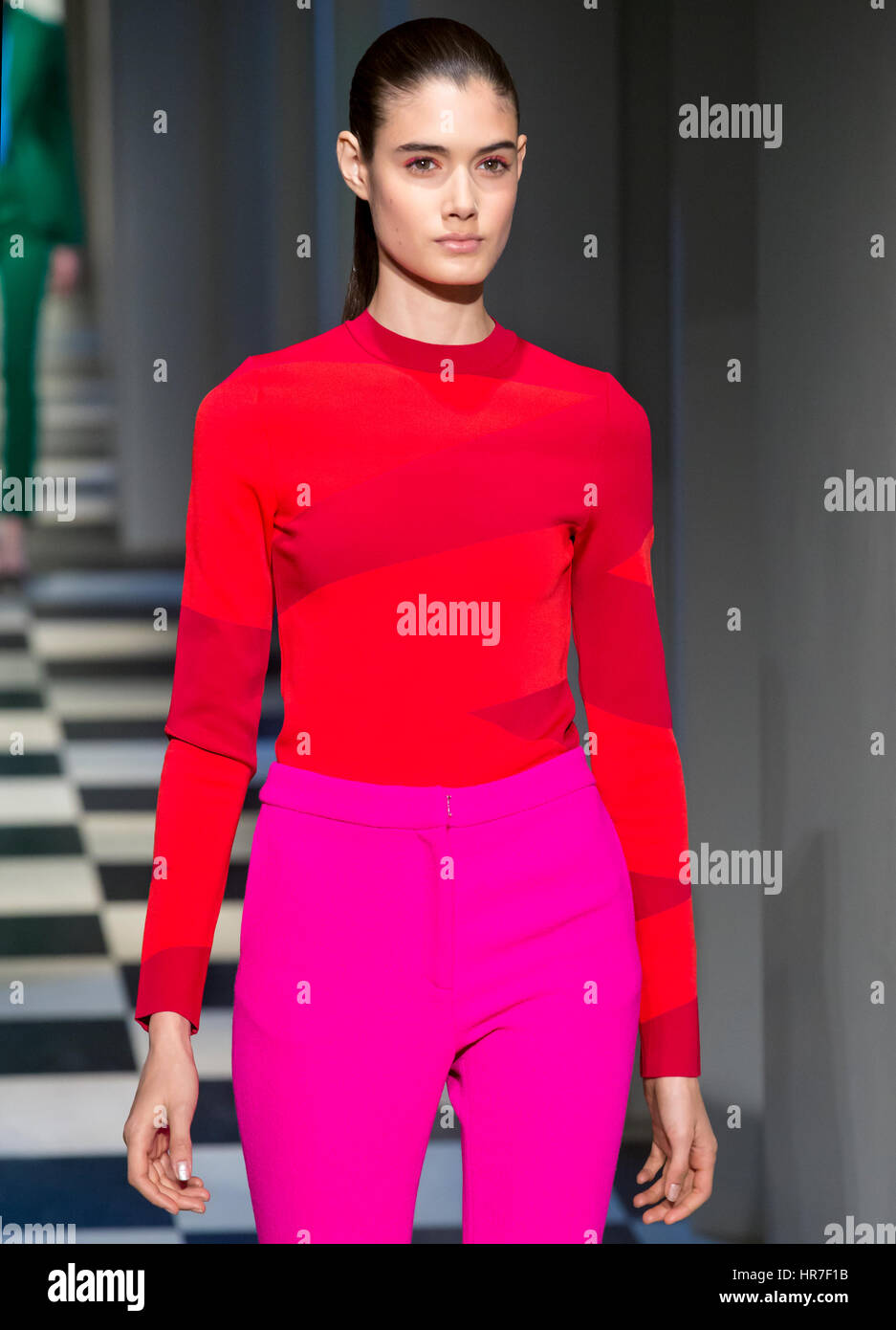 NEW YORK, NY - FEBRUARY 13, 2017: Cameron Traiber walks the runway at ...