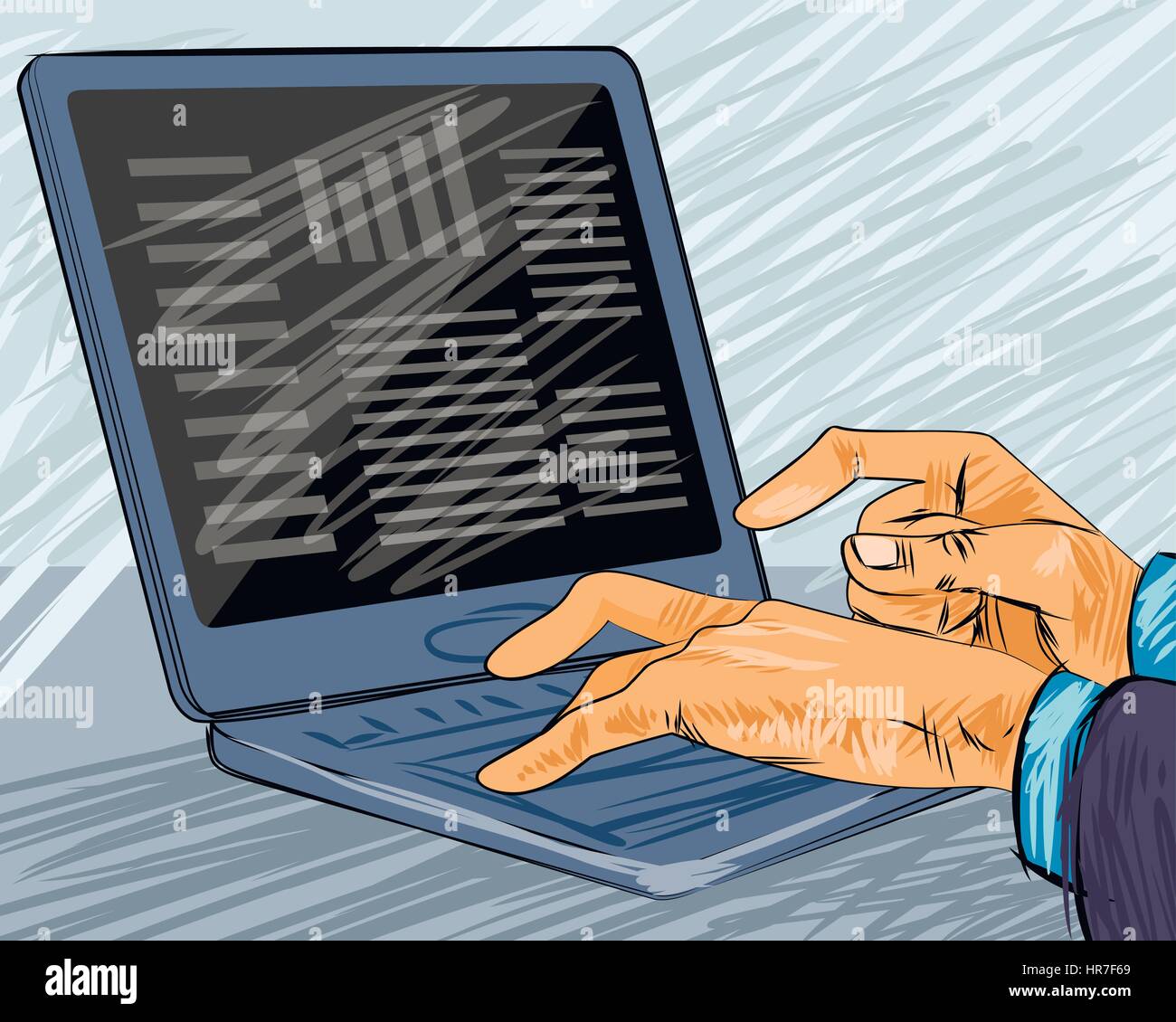 Vector illustration of a businessman typing on laptop Stock Vector ...