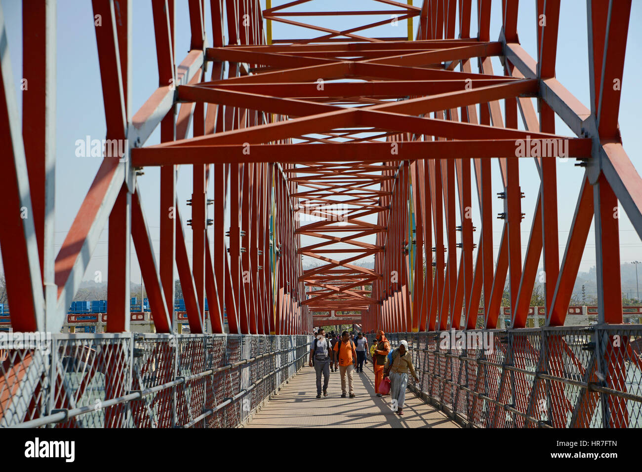 Indian people on the bridge at Haridwar, Uttarakhand,India Stock Photo ...