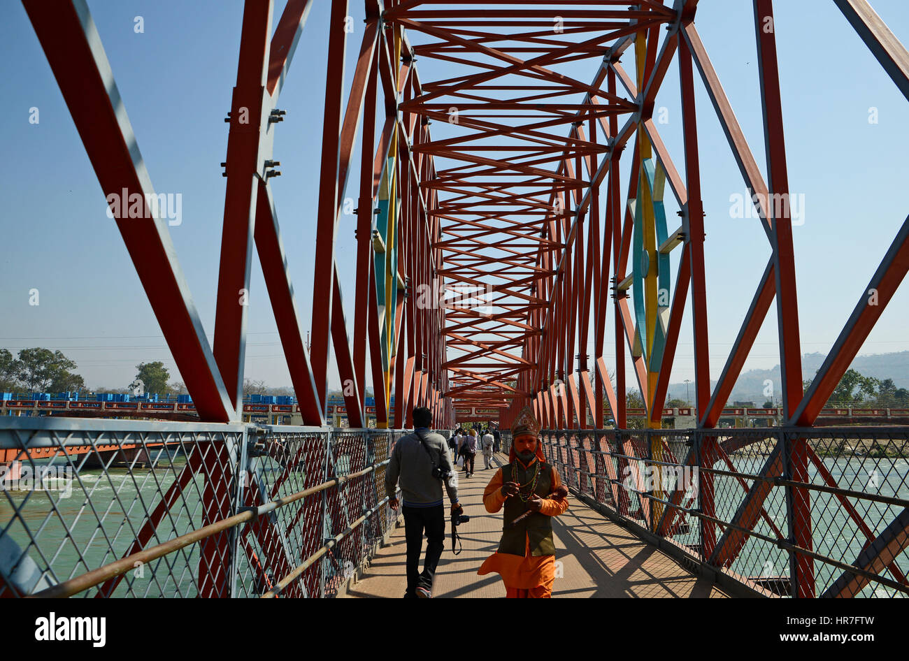 Indian people on the bridge at Haridwar, Uttarakhand,India Stock Photo ...