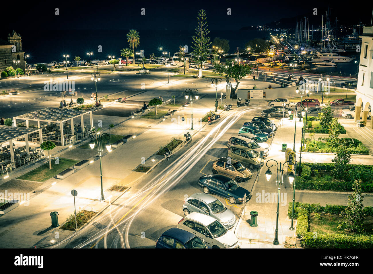 Zakynthos, Greece - SEPTEMBER 2016: Solomos Square at night time Stock ...