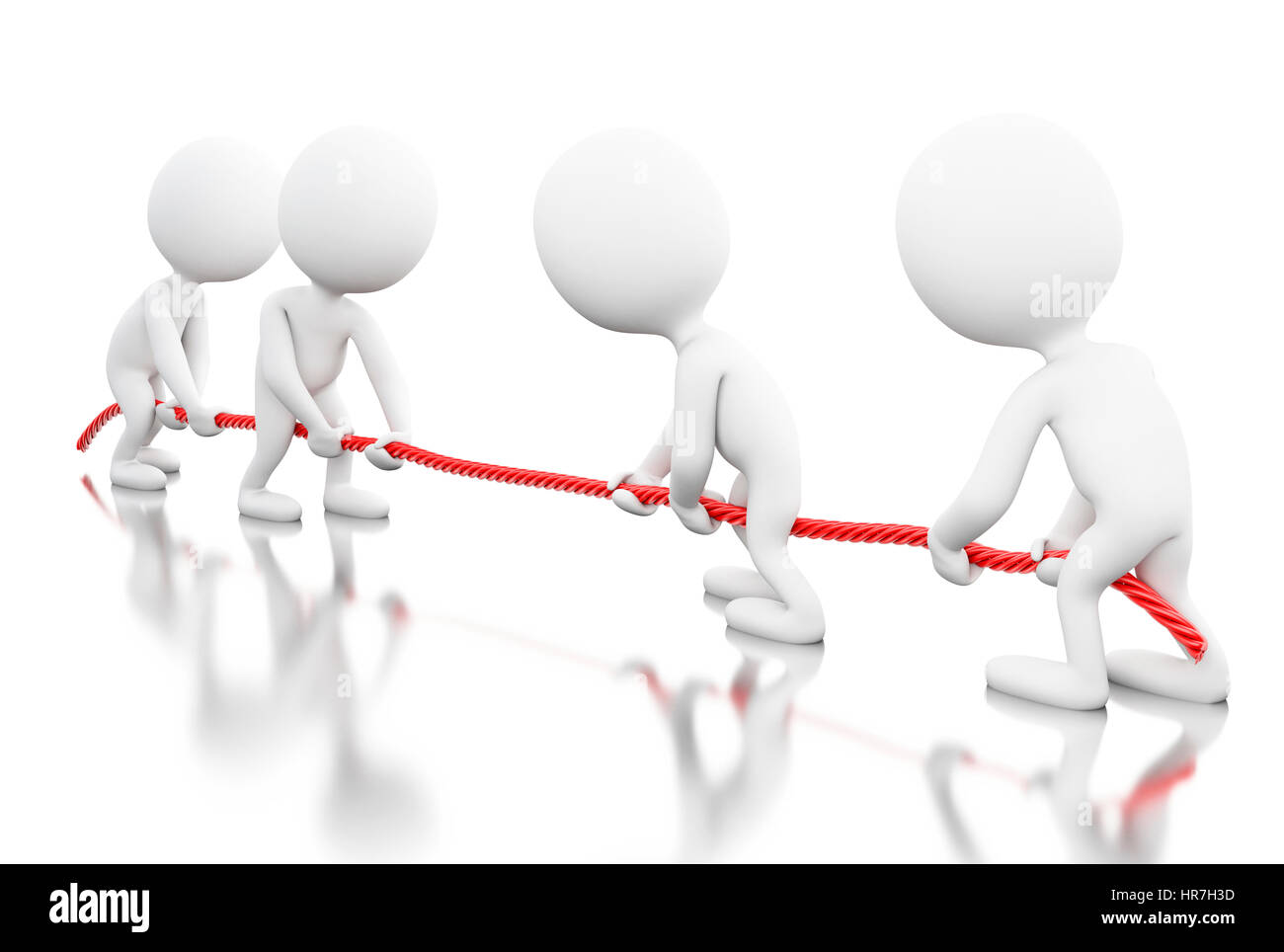 3d renderer image. White people pulling the rope. Team work concept ...