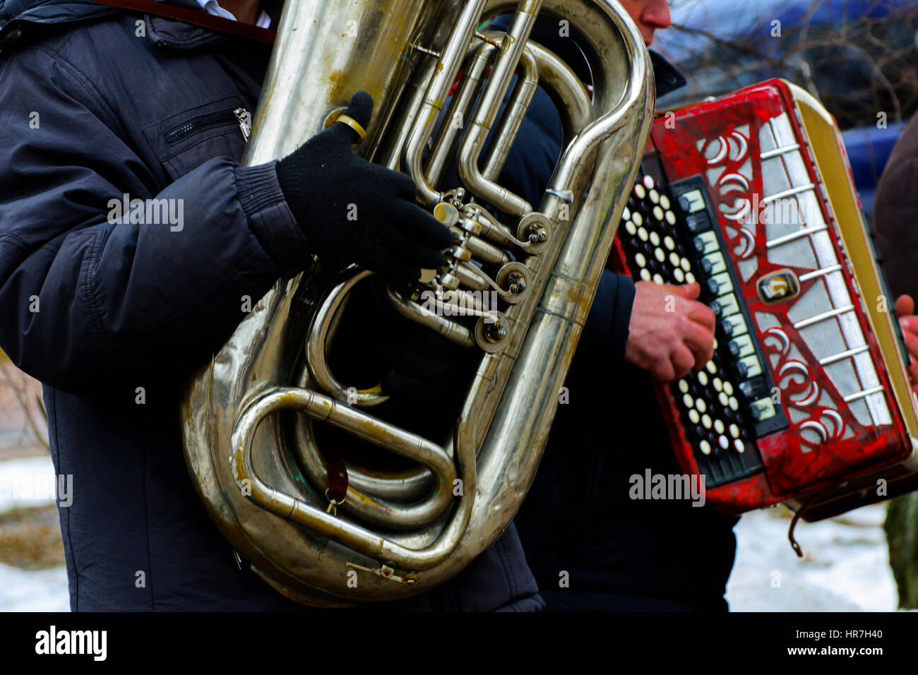 Musical instruments. Orchestra performance at the festival of Carnival ...