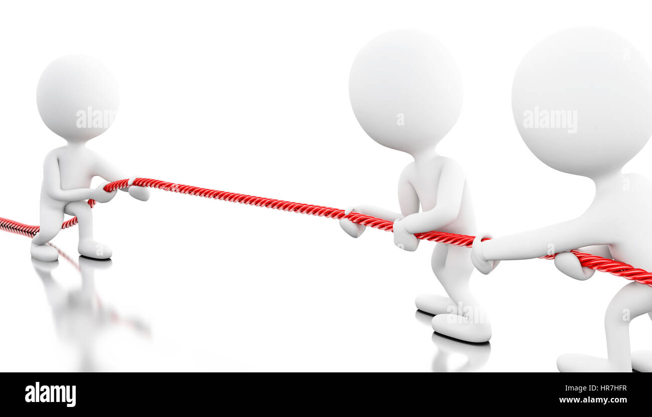 3d renderer image. White people pulling the rope. Team work concept ...