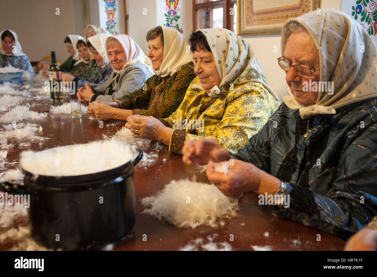 Women plucking goose down hi-res stock photography and images - Alamy