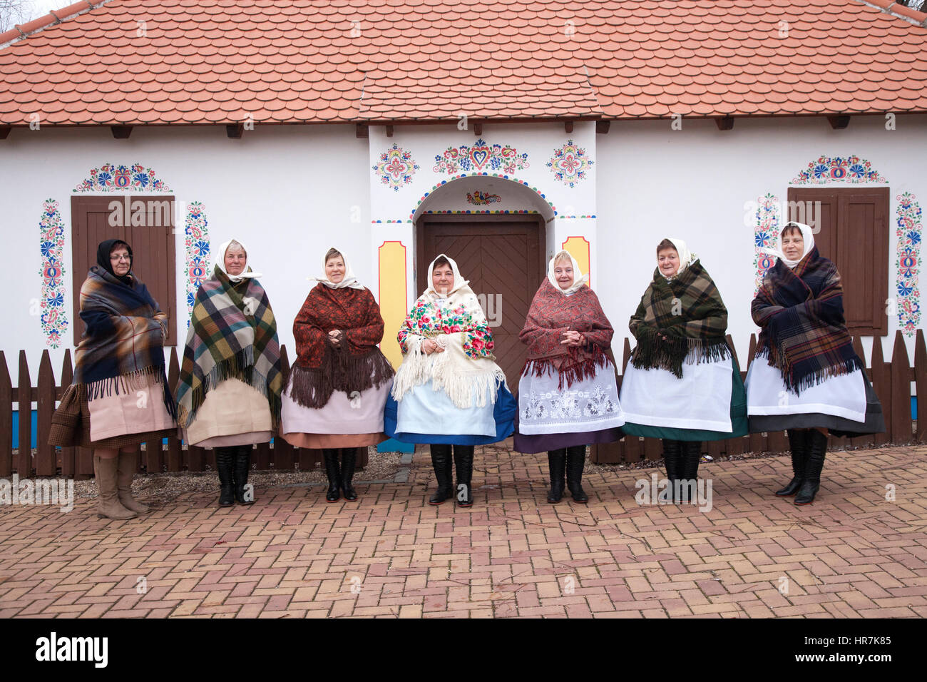 group of Moravian women wearing traditional costumes outside the ...