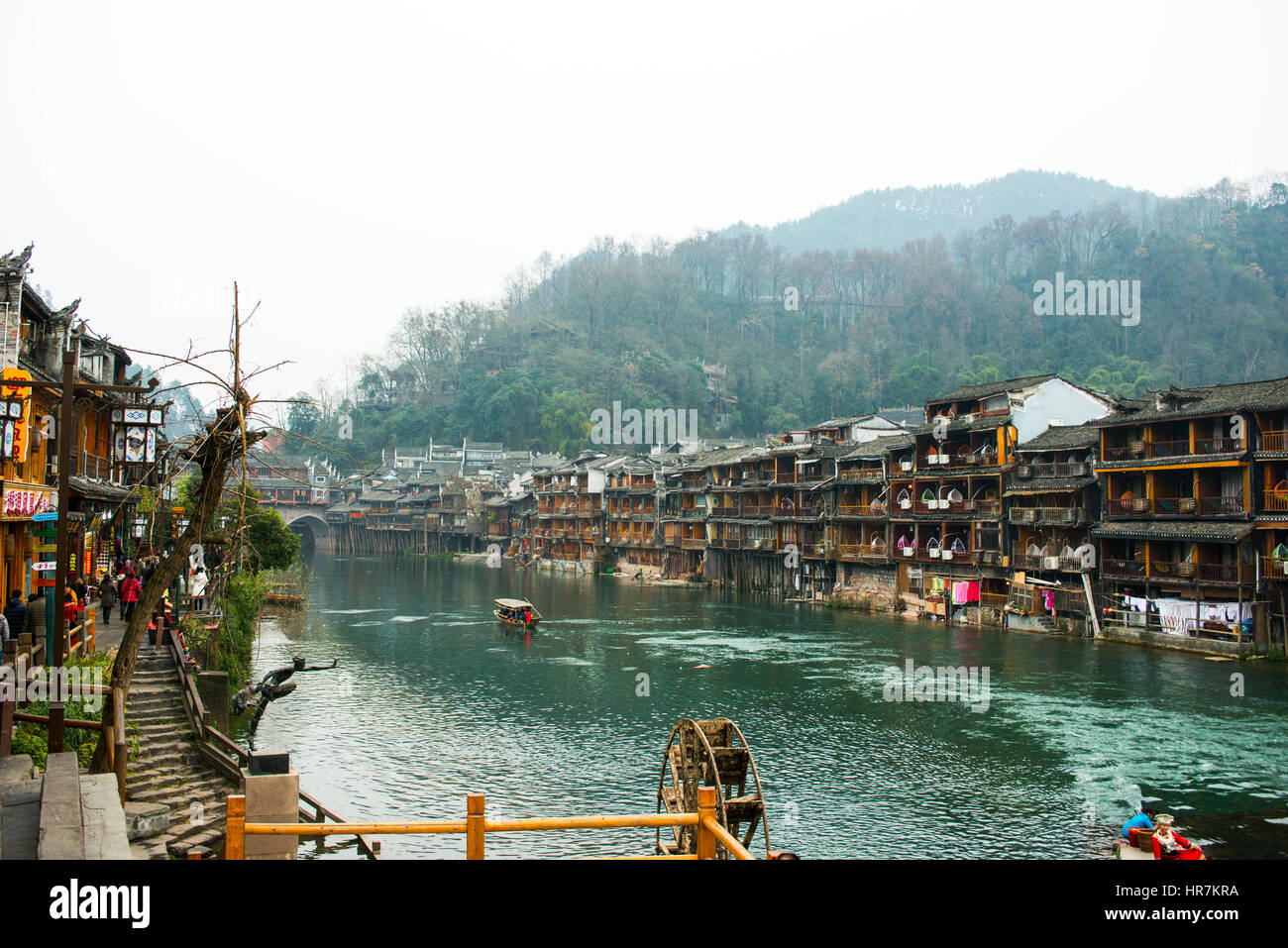 Fenghuang Ancient City streets at night.In tuojiang river on both sides ...