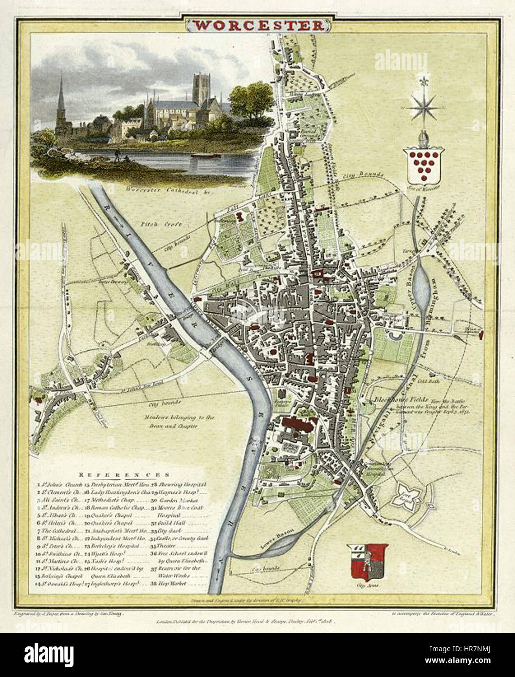 Worcester in 1806. Engraving by J.Roper from a drawing by G.Cole Stock ...