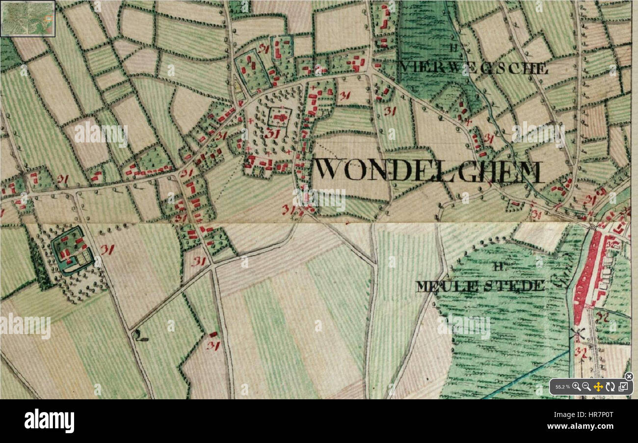 Wondelgem en Meulestede, Ghent, Belgium, Ferraris map 1775 Stock Photo ...