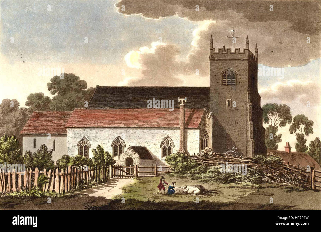 St. Mary's Church, Thatcham, from the north, c. 1800 Stock Photo - Alamy