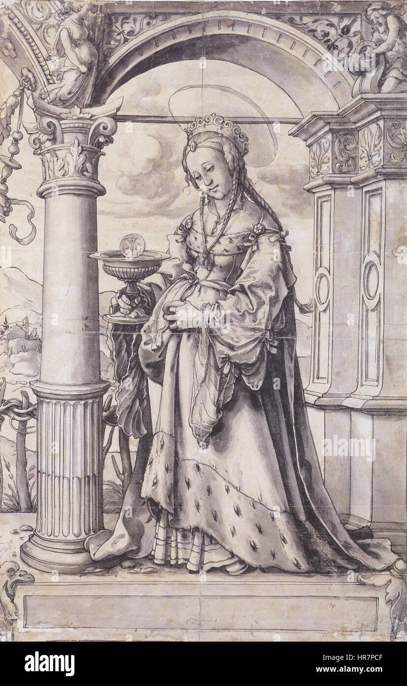 'St Barbara, Design for a Stained Glass Window' is a 16th-century ...