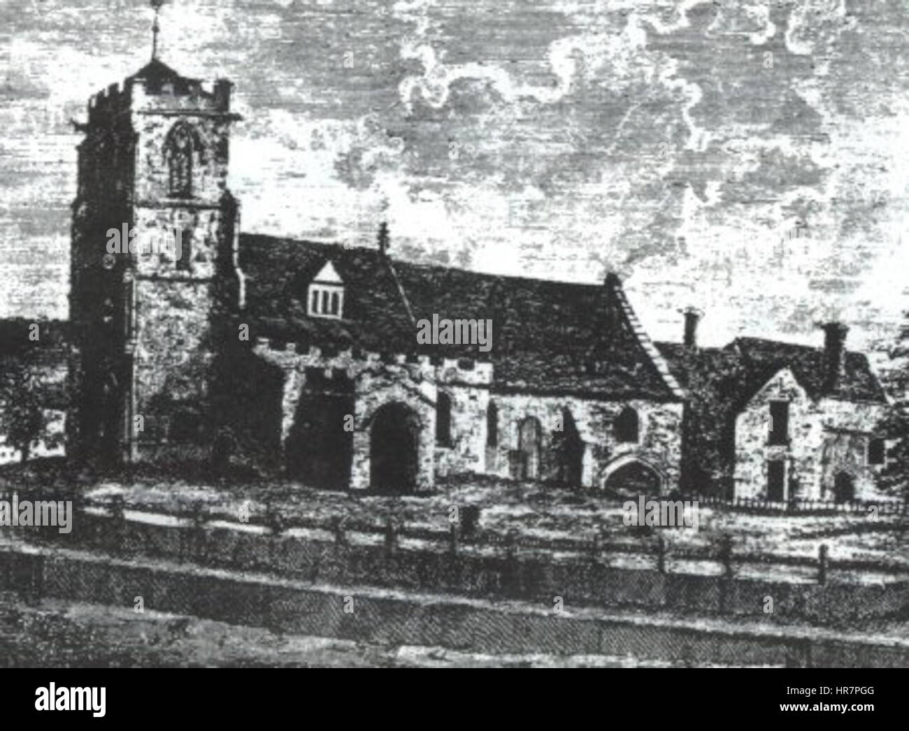 'St Mary’s Aldridge before 1800' is an artwork depicting the church of ...