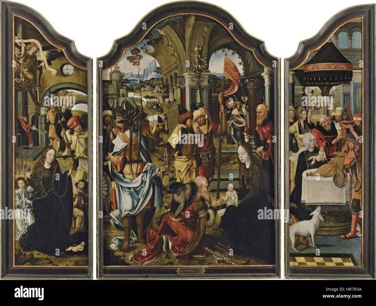 The Adoration of the Magi, The Nativity and The Circumcision, oil on panel, attributed to Pieter ...