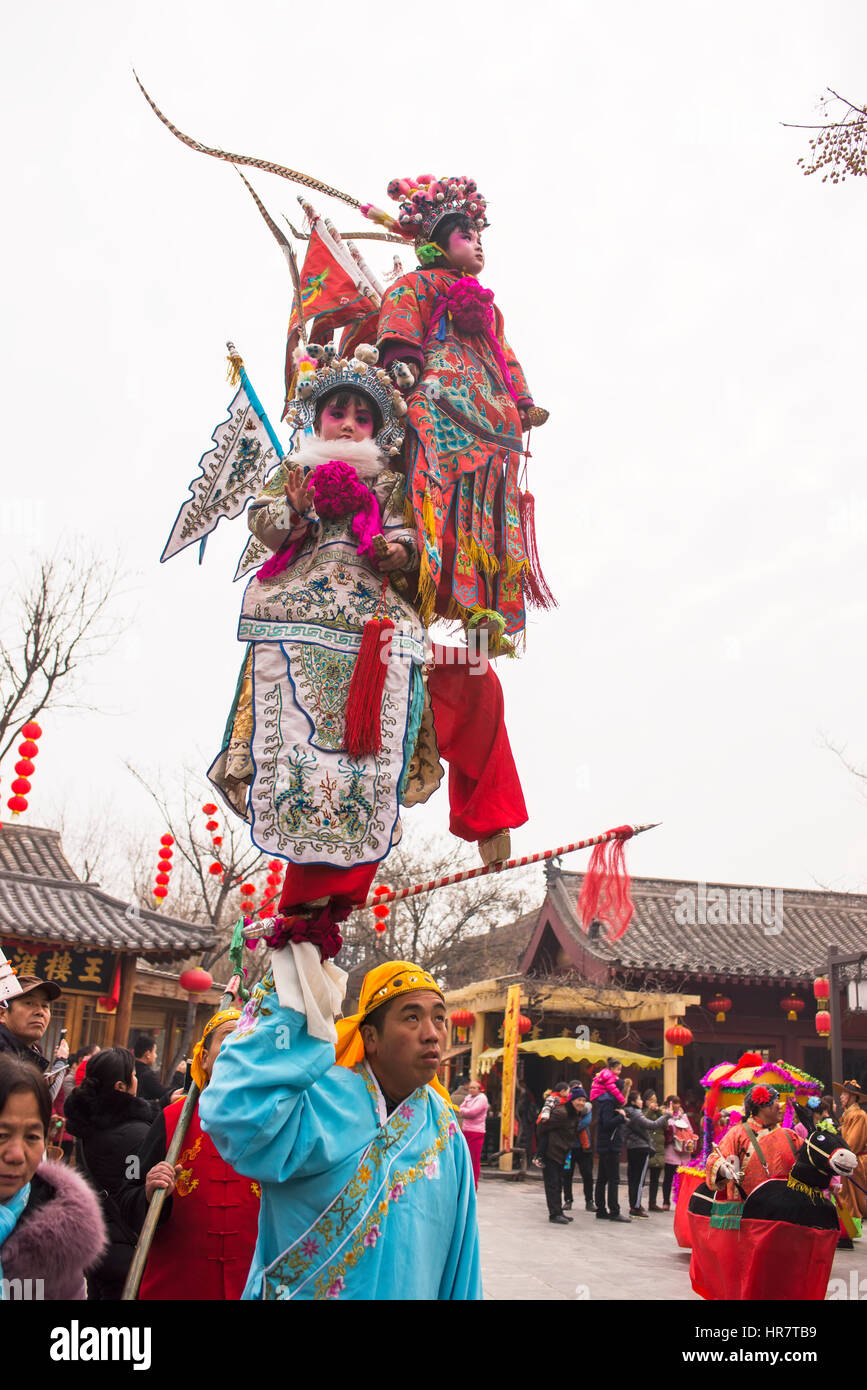 Chinese traditional show performance during the temple fair.village ...