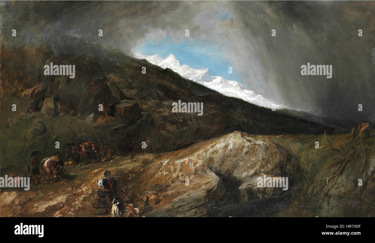 William Clarkson Stanfield - Mountainous landscape with a hunter and ...