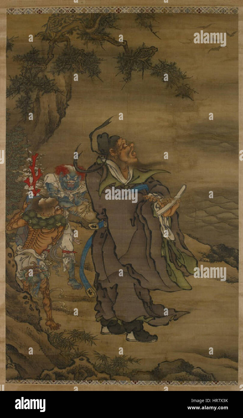 Zhong Kui the Demon Queller with Five Bats Stock Photo - Alamy