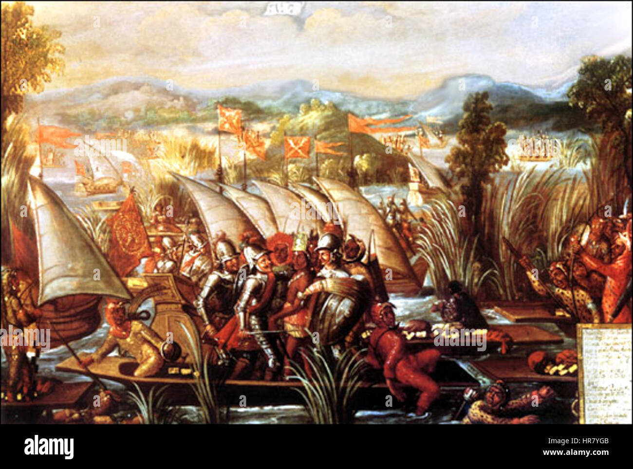 The painting 'The Capture of the Mexican Emperor Cuauhtemoc' depicts ...