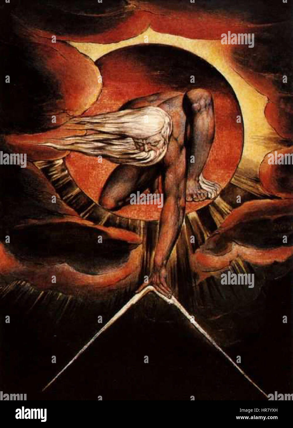 'The Ancient of Days' by William Blake portrays a dramatic, symbolic ...