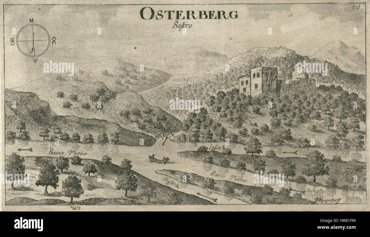 Johann Weikhard von Valvasor’s 'Grad Sostro' depicts the fortified town ...