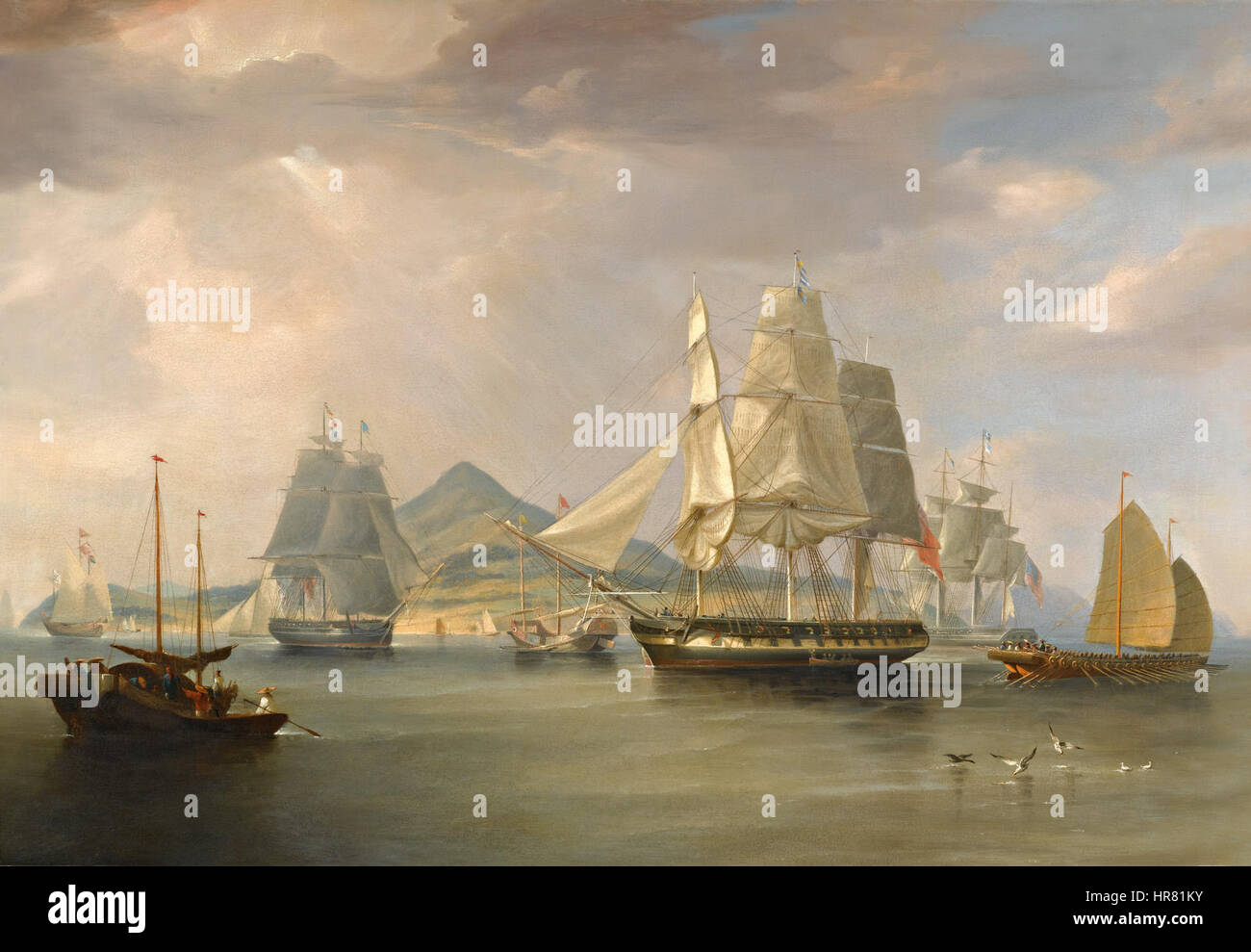 William John Huggins's 1824 painting 'The Opium Ships at Lintin, China ...