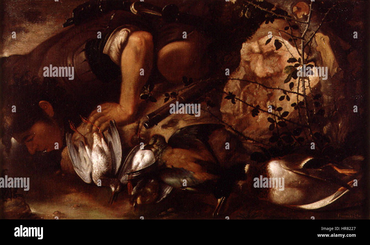 This painting by Yepes shows a hunter, depicted in a realistic pose ...