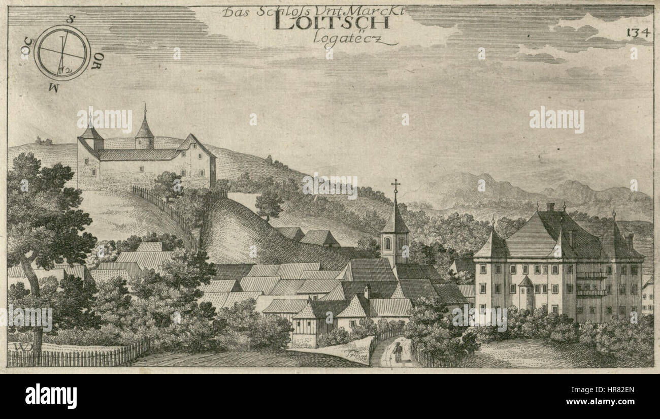 This map by Valvasor depicts the town of Logatec in Slovenia ...