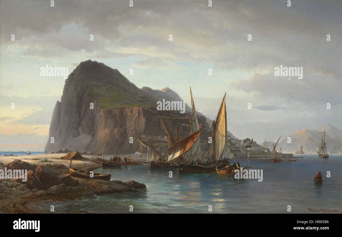 Vilhelm Melbye - Shipping off Gibraltar Stock Photo - Alamy