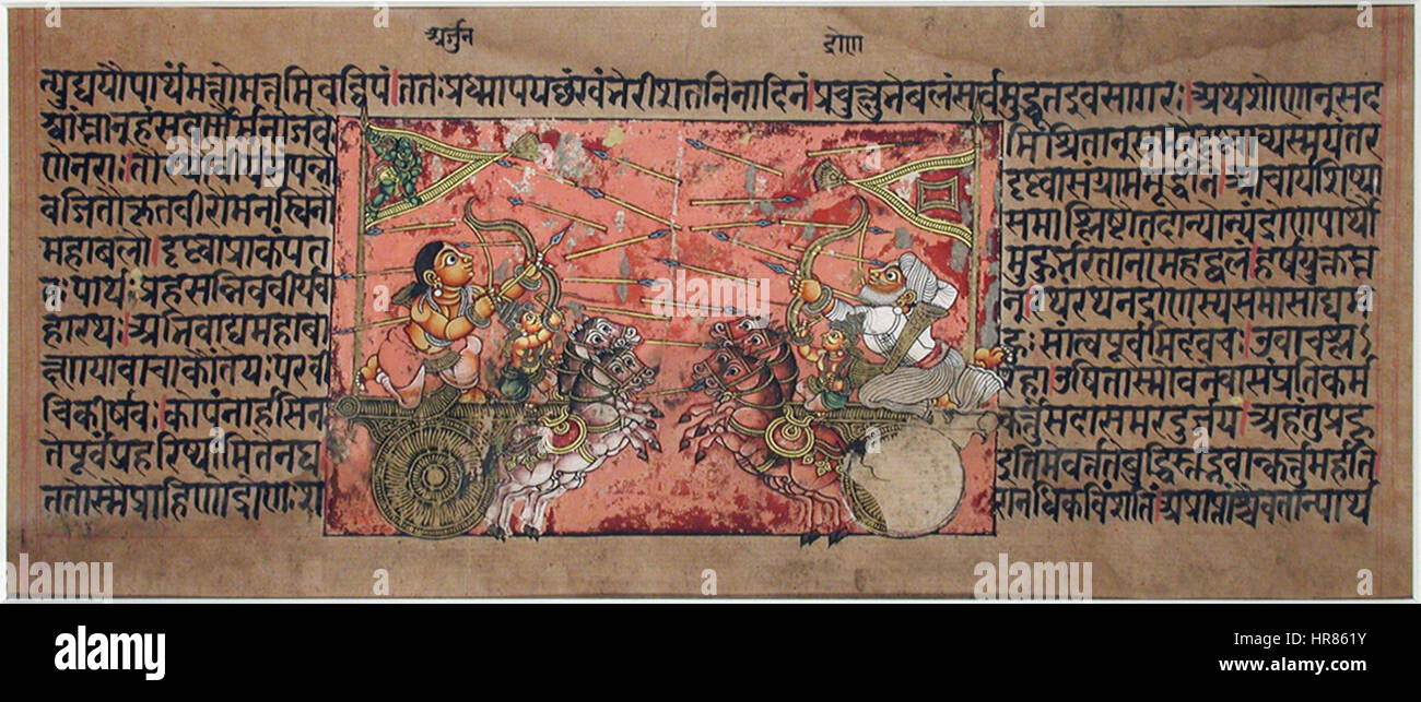 This artwork depicts the epic battle between Arjuna, a warrior prince ...