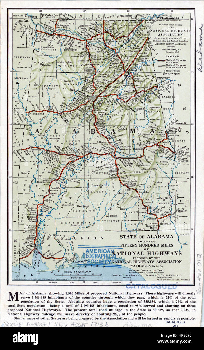 This map of Alabama shows a comprehensive layout of 1,500 miles of ...