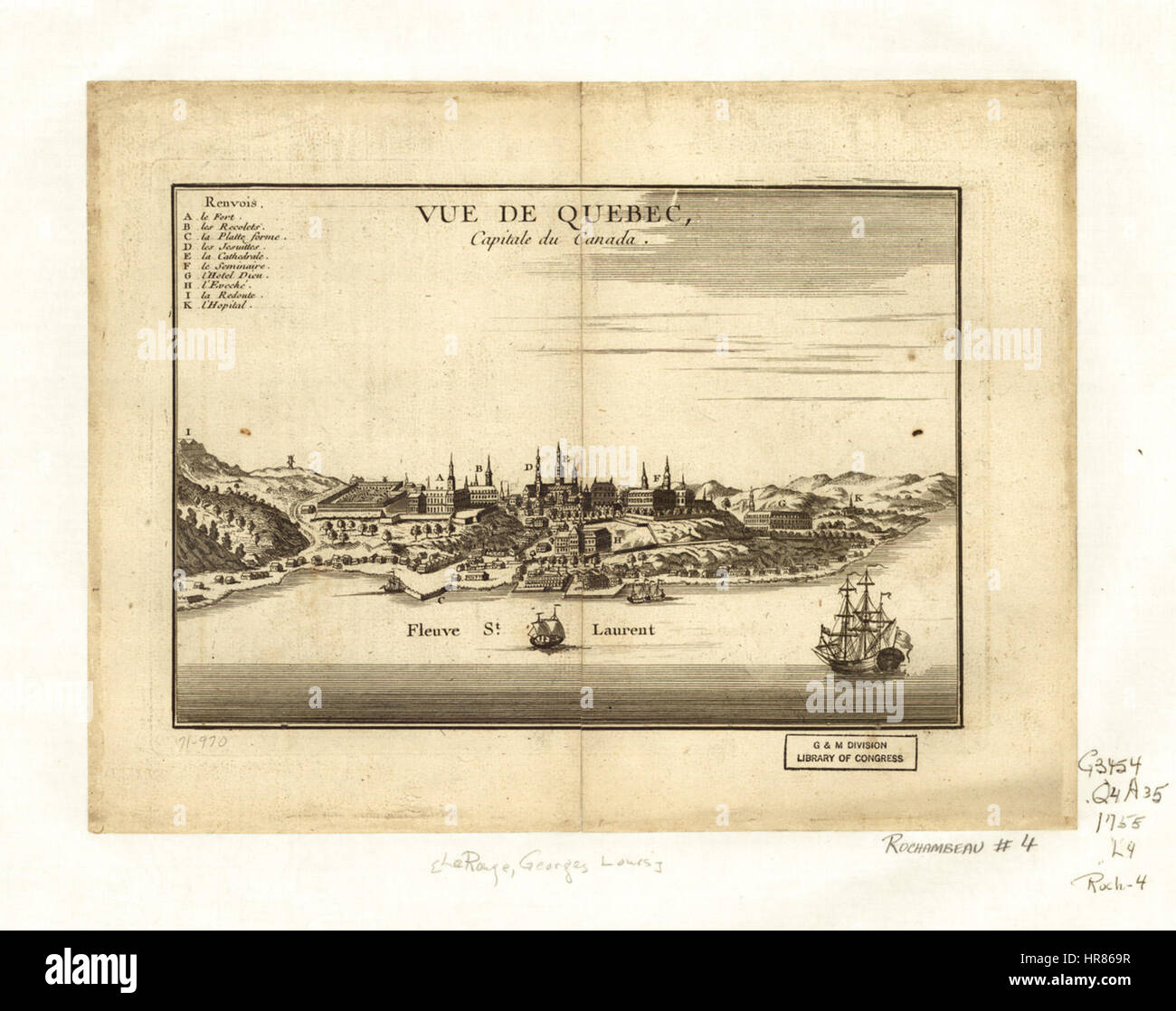 This 18th-century engraving depicts a detailed view of Quebec ...
