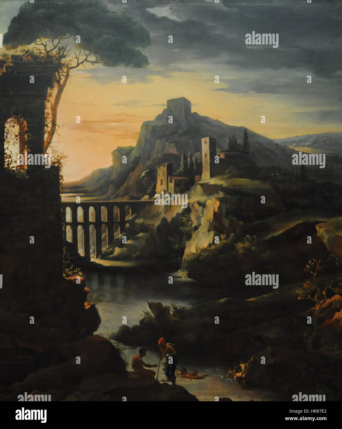 Theodore Gericault- Evening landscape with an aqueduct, 1818 Stock ...